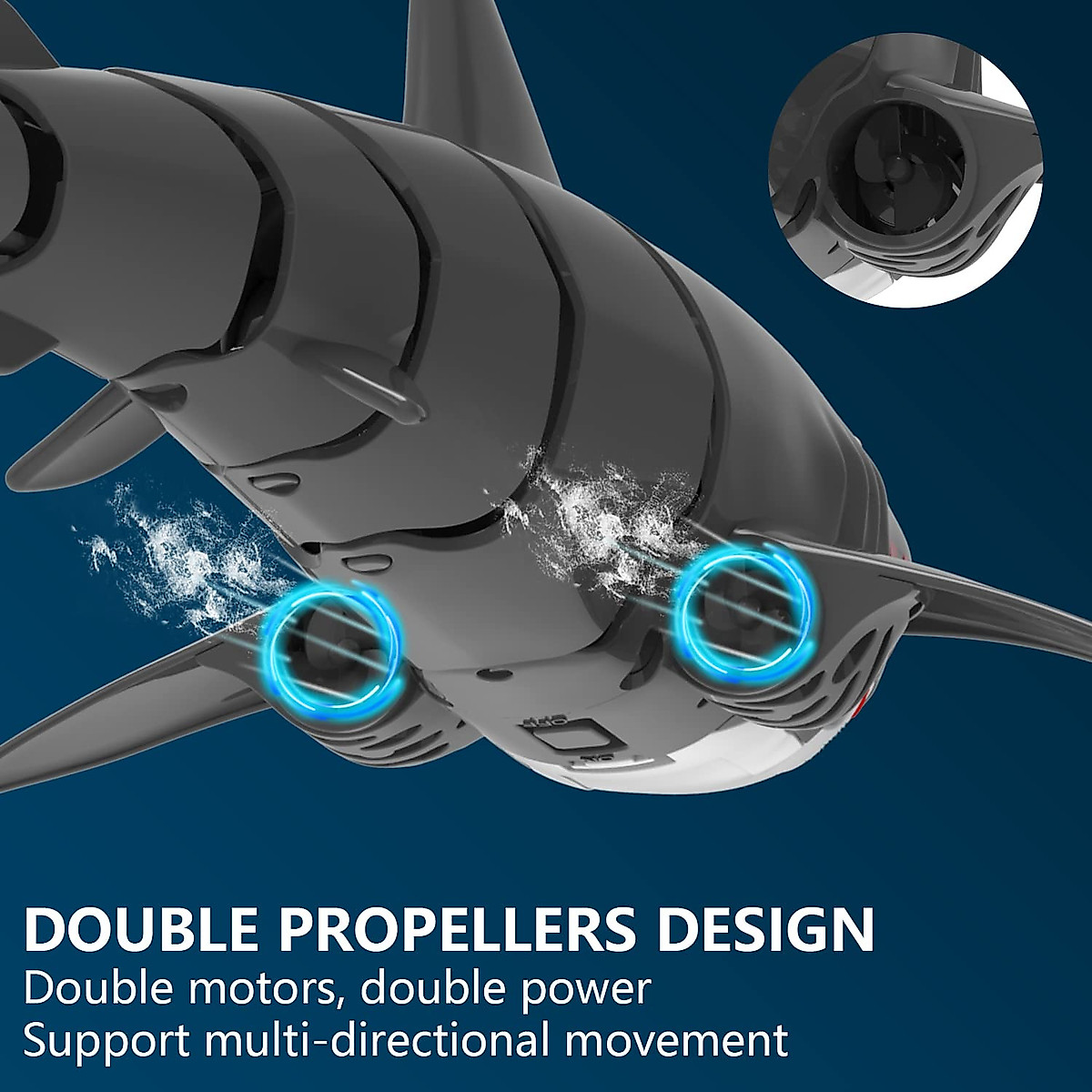 VOLANTEXRC RC Shark Toys, 2.4Ghz 1:18 Scale High Simulation Remote Control Shark Swimming Pool Toy, Great Gift for Kids of Age 4-8 8-12 with 2 Batteries (Gray)