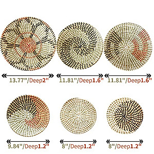 Hanging Woven Wall Basket Decor Set of 6 - Seagrass Wall Baskets Decor - Boho Rattan Home Room Decorative - Handmade Natural Round Wicker Basket，for Living Dining Room Kitchen Bedroom Unique Wall Art…