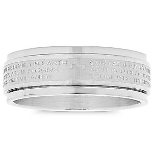 Amazon Essentials Steeltime Men's Stainless Steel Our Father Prayer Spinner Band Ring, Size 11, (previously Amazon Collection)