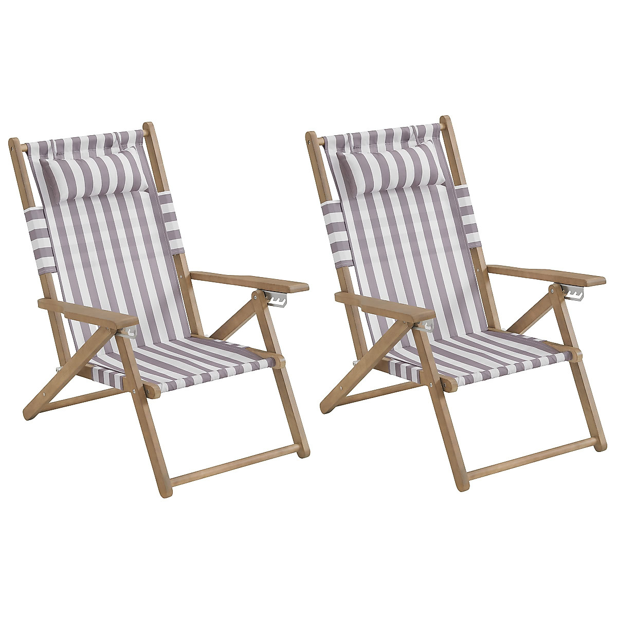 Lavish Home Set of 2 Beach Chairs - Outdoor Weather-Resistant Wood Folding Chairs with Carry Straps and Reclining Seat - Beach Essentials (Taupe)