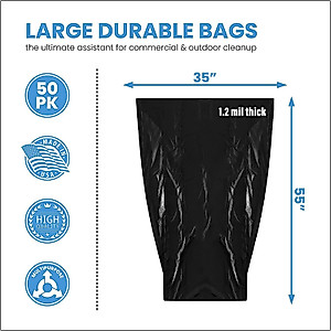 ToughBag 55 Gallon Trash Bags, 35 x 55” Large Industrial Black Trash Bags (50 COUNT) - 55-Gallon Outdoor Garbage Bags for Commercial, Janitorial, Lawn, Leaf, and Contractors - Made in USA
