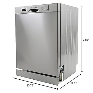 Magic Clean MCDW24SI Dishwasher 24-Inch Built in with 3 Wash Options and Automatic Cycles, Stainless Steel Construction with Electronic Control LED Display, Low Noise Rating, Metallic