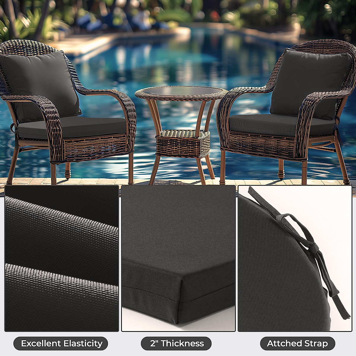Bafode Patio Chair Cushions Set of 4, 17" x 16" x 2" Waterproof Outdoor Chair Cushions for Furniture, Seat Cushion with Ties, for Patio, Yard, Garden Dining Chair