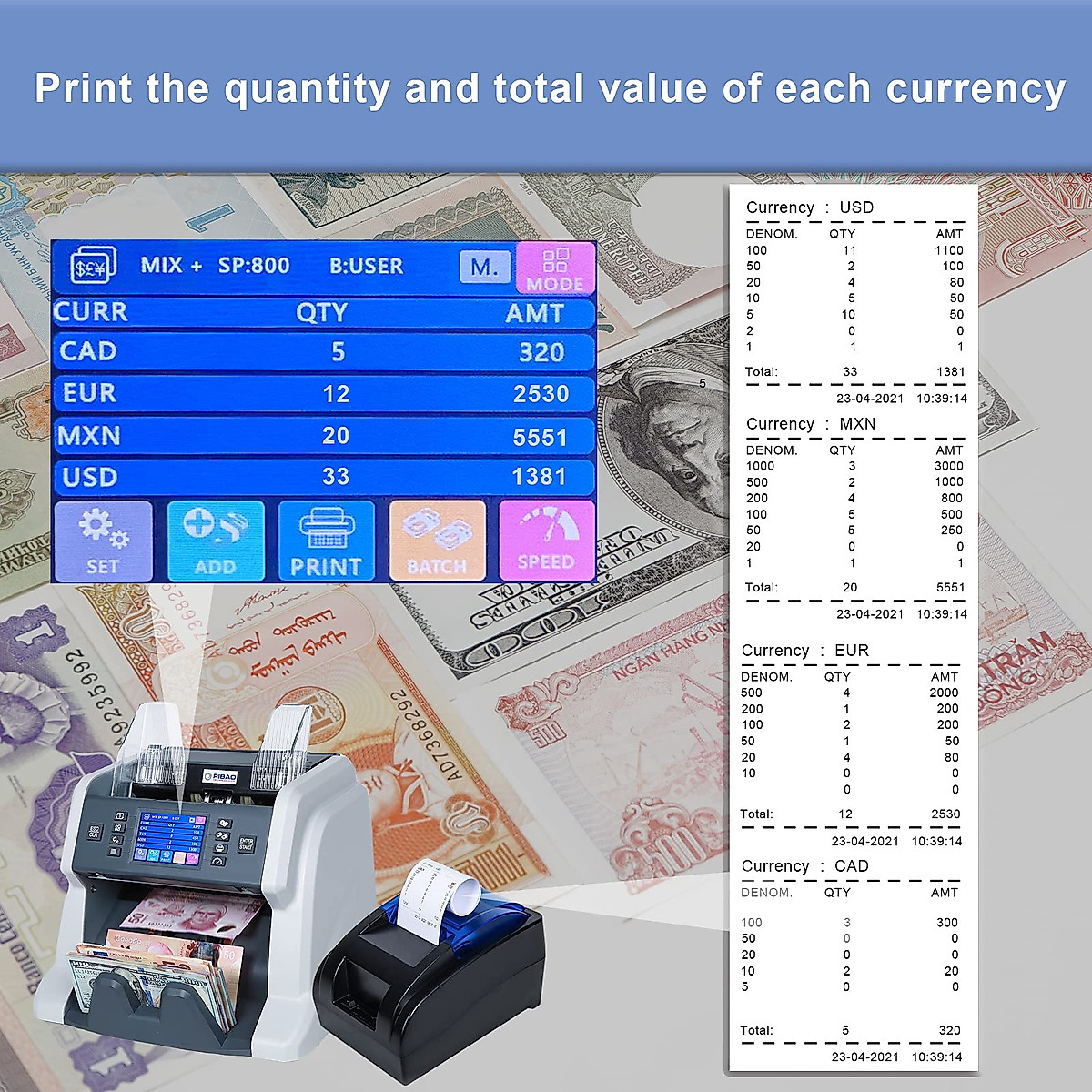 RIBAO Thermal POS Printer Receipt Printer Connect BC-55 BC-40 BCS-160 Mixed Bill Money Counter 58mm USB Cash Drawer Interface NOT for Square