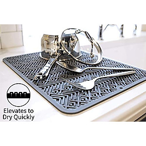 S&T INC. Silicone Dish Drying Mat or Trivet for Kitchen Durable, Heavy Duty, Non-Slip, Dishwasher Safe and Heat Resistant, 12 Inch x 15.8 Inch, Grey