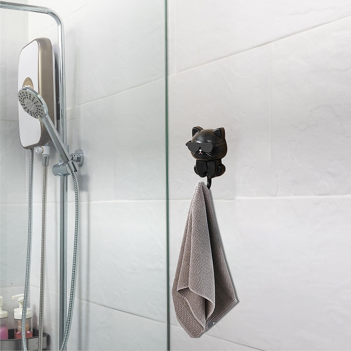 4 Pieces Cute Cat Key Hook, Cat Key Holder, Sunglasses Cat Key Hook, Cute Sunglasses Cat Adhesive Coat Hooks, Cat Hooks for Wall, Pet Wall Hooks for Hanging Key, Bag, Hat, Towel