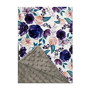 Baby Blanket, Purple Flowers, Nursery Bed Blanket, Infant Blanket, Toddler Blanket, Boy Girl Blanket Soft, Crib Blanket, Newborn Blanket, Minky Dimple Dot Blanket, Snuggle Up Cuddling Blanket