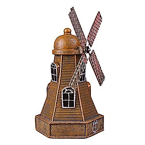 Creative Retro Home Decor Dutch Windmill Statue Handmade Resin Crafts, 10.4 Inch Tall, Gifts for Friends(Windmill-Yellow)