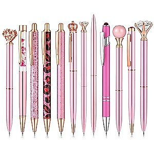 BESARME 12 Pcs Pink Ballpoint Pens Set, Pink Gifts for Women Crystal Diamond Pens Retractable Glitter Fancy Pens for Journaling Offices Schools Wedding Home Stationery Supplies Mother's Day Gift