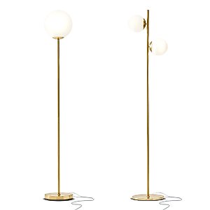 Brightech Globe Floor Lamp Set of 2 - Luna and Sphere Frosted Glass Standing Lamps for Bedroom - Mid-Century Modern Contemporary LED Floor Lamps, Tall Lamp for Living Rooms - Gold/Antique Brass