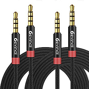 Devinal 3.5mm TRRS Cable, 1/8" inch 4 Pole Auxiliary Cord, Aux Mini-Jack Stereo Nylon Braided Male to Male Cable 6.6 FT/ 2M (2 Pack)