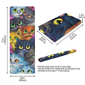 GOODOLD Cute Cats Yoga Mat, 71 x 26 Inch Non-slip Yoga Mats Folding Travel Exercise Mat Indoor Outdoor Gym Pilates with Storage Bag for Women Men