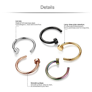 Jstyle 18G 5 Pcs a Set 316L Stainless Steel Nose Rings Hoop Nose Piercing Body Jewelry 9.5mm