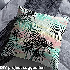 Hawaiian Palm Tree Fabric by The Yard, Tie Dye Upholstery Fabric, Summer Tropical Decorative Fabric, Green Leaves Waterproof Indoor Outdoor Fabric, Ocean Beach Fabirc, DIY Art, Green Pink, 1 Yard