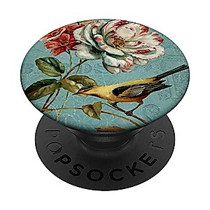 Shabby Chic Vintage Bird Flowers Teal Blue Victorian Floral PopSockets PopGrip: Swappable Grip for Phones & Tablets