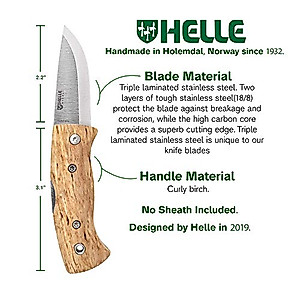 HELLE Knives - Kletten - Foldable Knife W/Clip - Birch Wood Handle - H3LS Stainless Steel - Made in Norway