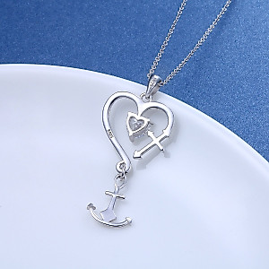 S925 Sterling Silver Faith Hope Love Heart Cross Anchor Pendant Necklace for Women 18"