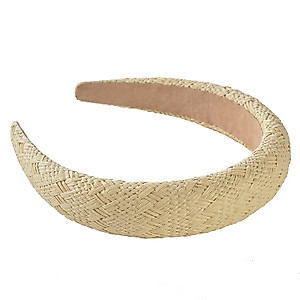 Lvyeer Straw Padded Headbands Fashion Rattan Wide Thick Head Band Boho Headband Woven Headwear Hair Head Bands Hair Band for Woman Girl Hair Accessories (Beige, original-A)