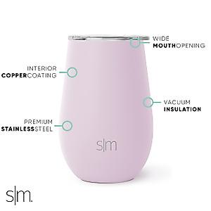 Simple Modern Wine Tumbler with Lid | Cute Stemless Glass Cup with Press-In Lid | Insulated Stainless Steel Coffee Mug | Gifts for Women Men Him Her | Spirit Collection | 12oz | Lavender Mist