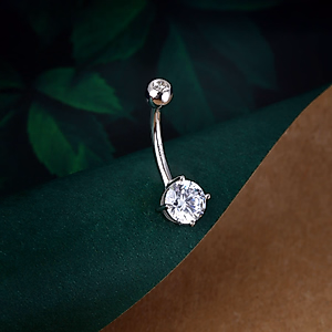 COCHARM 14K White Gold Belly Button Rings for Women Clear CZ White Gold Belly Navel Piercing Jewelry Hypoallergenic Belly Rings