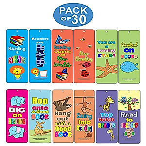 Creanoso Young Readers Animal Roarsome Reading Bookmarks for Kids (30-Pack) – Reading Encouraging Words Bookmarkers Bulk Set – Premium Quality Book Clippers Boys, Girls