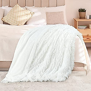 Soft Fuzzy Faux Fur Throw Blanket,50"x60",Reversible Lightweight Fluffy Cozy Plush Fleece Comfy Furry Microfiber Decorative Shaggy Blanket for Couch Sofa Bed,Pure White