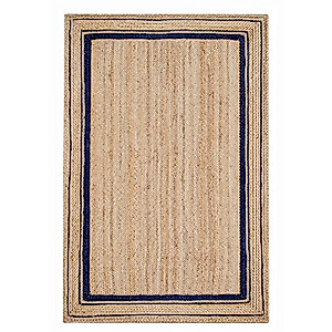 Rugs Hut - 4x6 5x8 6x9 8x10 9x12 10x14 ft. Natural Jute Rug Boho Decor Rug Handwoven Hemp Rug Bohemian Jute Area Rug Braided Rug Custom Size Rug Decorative Rug (Brown + Black, 4x6 feet Jute Rug)