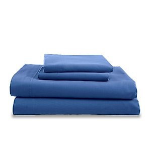Martex 225 Thread Count Cotton Rich 4 Piece Queen Bed Sheet Set - Queen Sheet Set - 1 Fitted Sheet, 1 Flat Sheet, 2 Pillowcase - Soft – Durable – Wrinkle Resistant Blue Sheet Set (Queen, Blue)