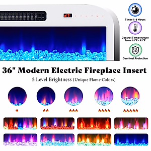 VanAcc 3-Piece Modern Living Room Table Sets, 70" Modern LED TV Stand with 36" Electric Fireplace, High Gloss Coffee Tables for Living Room, White