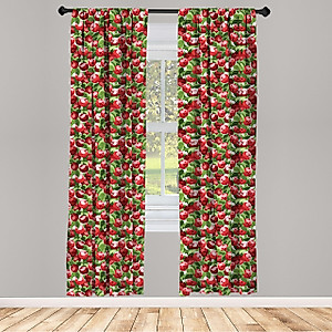 Ambesonne Fruits Curtains, Red Apples and Green Leaves Organic Food Garden Harvest Eating Clean Theme, Window Treatments 2 Panel Set for Living Room Bedroom, Pair of - 28" x 84", White Green