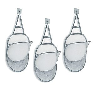 3 Pieces Hanging Laundry Hamper Foldable Mesh Hamper Dirty Cloth Basket with Carry Handle Door net Hampers for Store Cloth, Toy, Camping, Potato Chips,Home and Hotel Use(Grey)