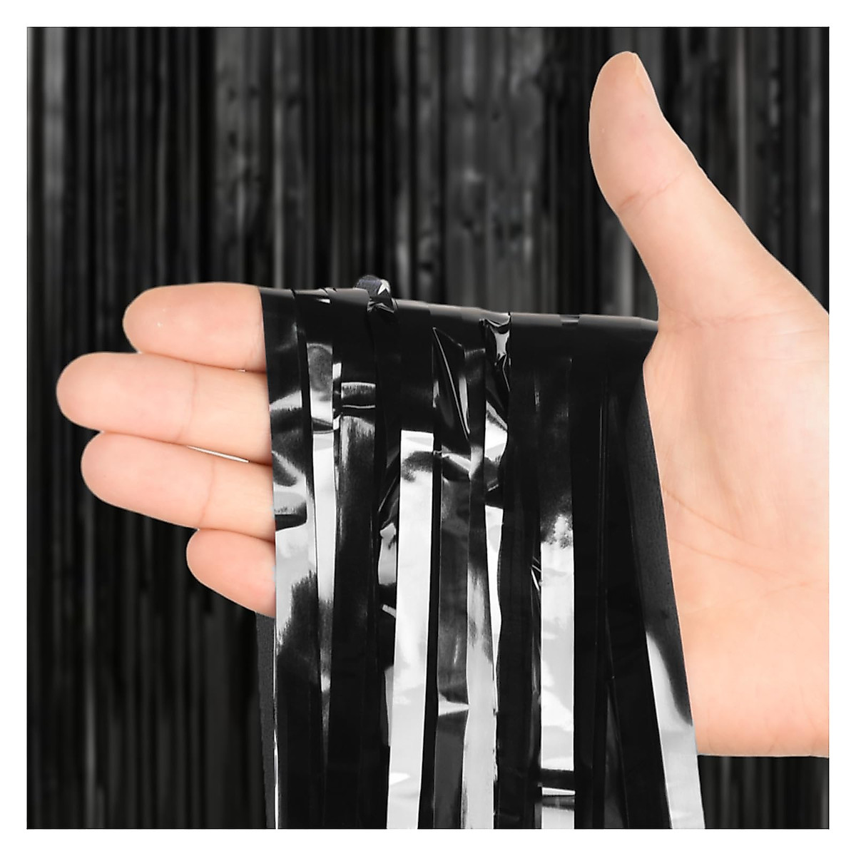 pabues 5 Pack 3.3 x 6.6 FT Black Foil Fringe Backdrop Curtain, Streamer Backdrop Curtains, Streamers Birthday Party Decorations, Fringe Backdrop for Graduation, Baby Shower, Gender Reveal