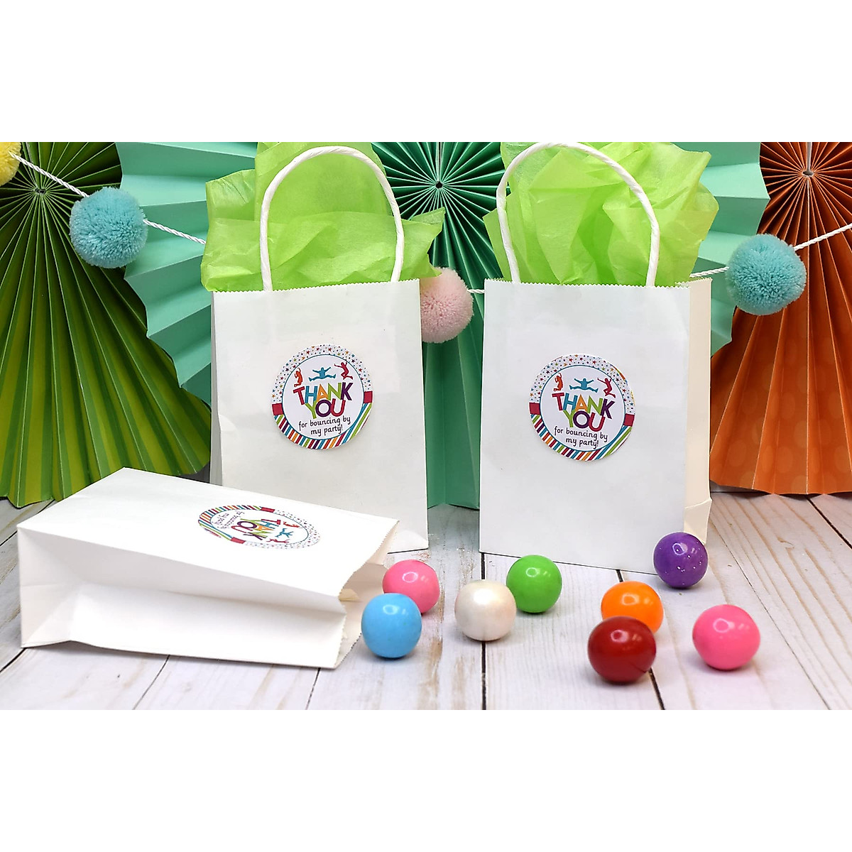 Jump and Bounce Birthday Party Thank You Sticker Labels, 40 2" Party Circle Stickers by AmandaCreation, Great for Party Favors, Envelope Seals & Goodie Bags