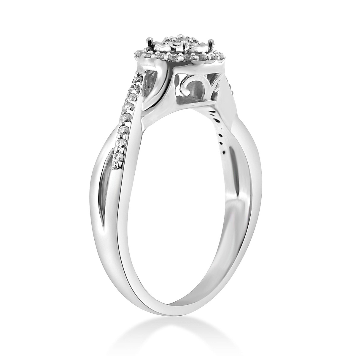 NATALIA DRAKE 1/4 Cttw Diamond Twist Round Halo Promise Ring for Women in Rhodium Plated 925 Sterling Silver Size 8 Color H-I/Clarity I1-I2