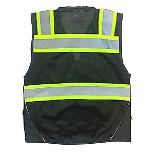 Vero1992 (C) Vest Mens Class 2 Black Series Safety Vest With Zipper and Utility Pockets Premium Black Series Surveyors Vest (L, Black)