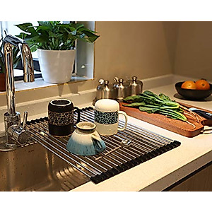 Ahyuan Roll up Dish Drying Rack Over The Sink Dish Drying Rack Dish Racks for Kitchen Counter Dish Rack Over Sink Camper Accessories Dish Drying Rack (Black, 13.8''Wx17.7''L)