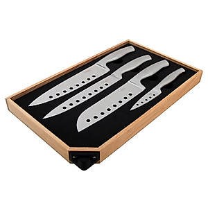 Ozeri 5 Piece Knife and Sharpener Set with Japanese Stainless Steel Slotted Blades, Stainless Steel