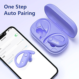 occiam Wireless Earbuds Bluetooth Headphones 130H Playback 4 Mics Clear Call Waterproof 2200mAh Charging Case in-Ear Ear Buds Earphones with Earhooks for Sports Running Workout-STADOR (Purple)