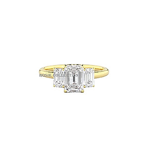 Rosie Collection 3 Stone Emerald Cut Cubic Zirconia 925 Sterling Silver Anniversary Engagement Ring 14K Yellow Gold Over 6