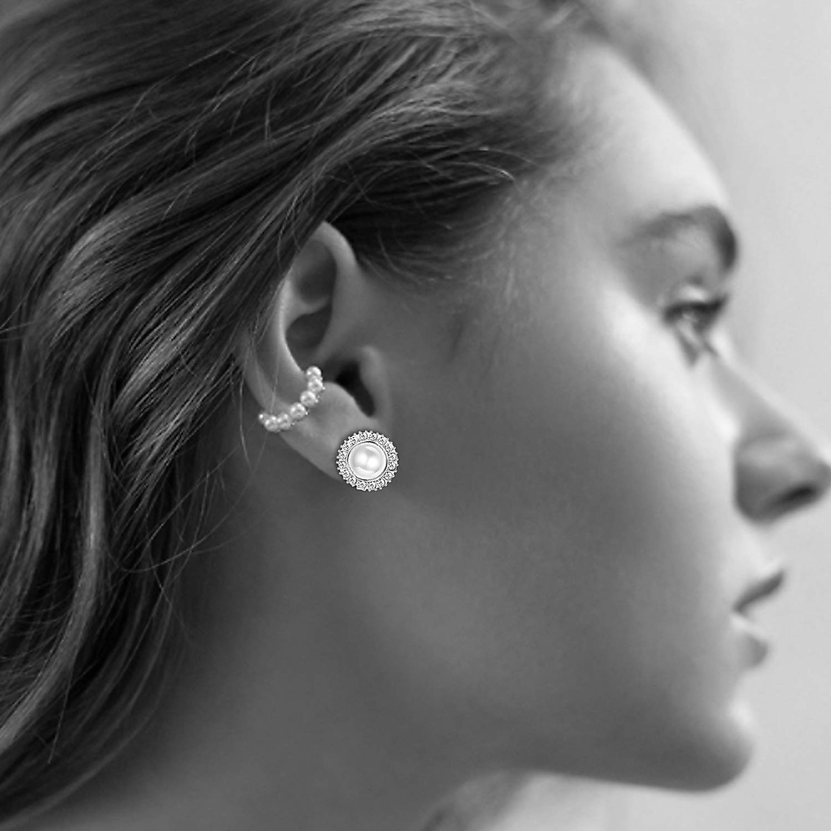 Jstyle 8Pairs Clip On Earrings for Women Halo Cubic Zirconia Opal Simulated Pearl Knot Non Pierced Clip Earrings Set Silver Tone