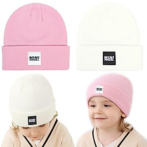 Mini angel Baby Beanie Knit Warm Winter Hat 6-36 Months Cute Beanies Soft Cuffed Hat for Infant Toddler Boys Girls 3 Pack (White+Pink+Grey,S)