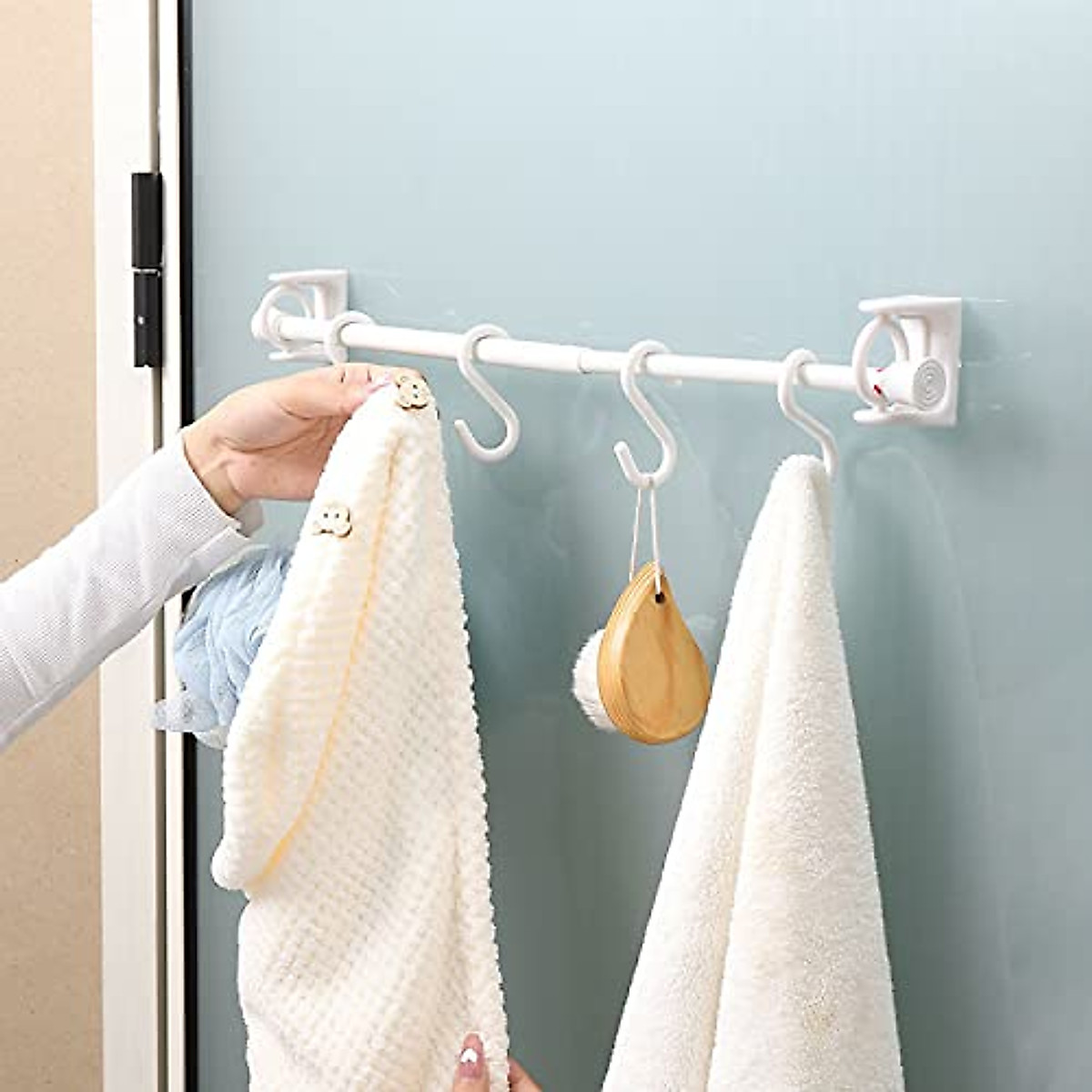 Resdenio Adhesive Shower Curtain Rod Holder, 2 Pack Curtain Rod Bracket No Drilling, Rotatable Shower Rod Tension Retainer for Bathroom Bedroom (Shower Curtain Rod Not Included)
