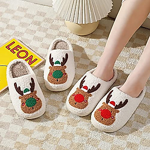Qubuwalk Retro Lightning Bolt Smile Face Slippers Soft Plush Comfy Warm Fuzzy Slippers Women's Cozy House Slippers