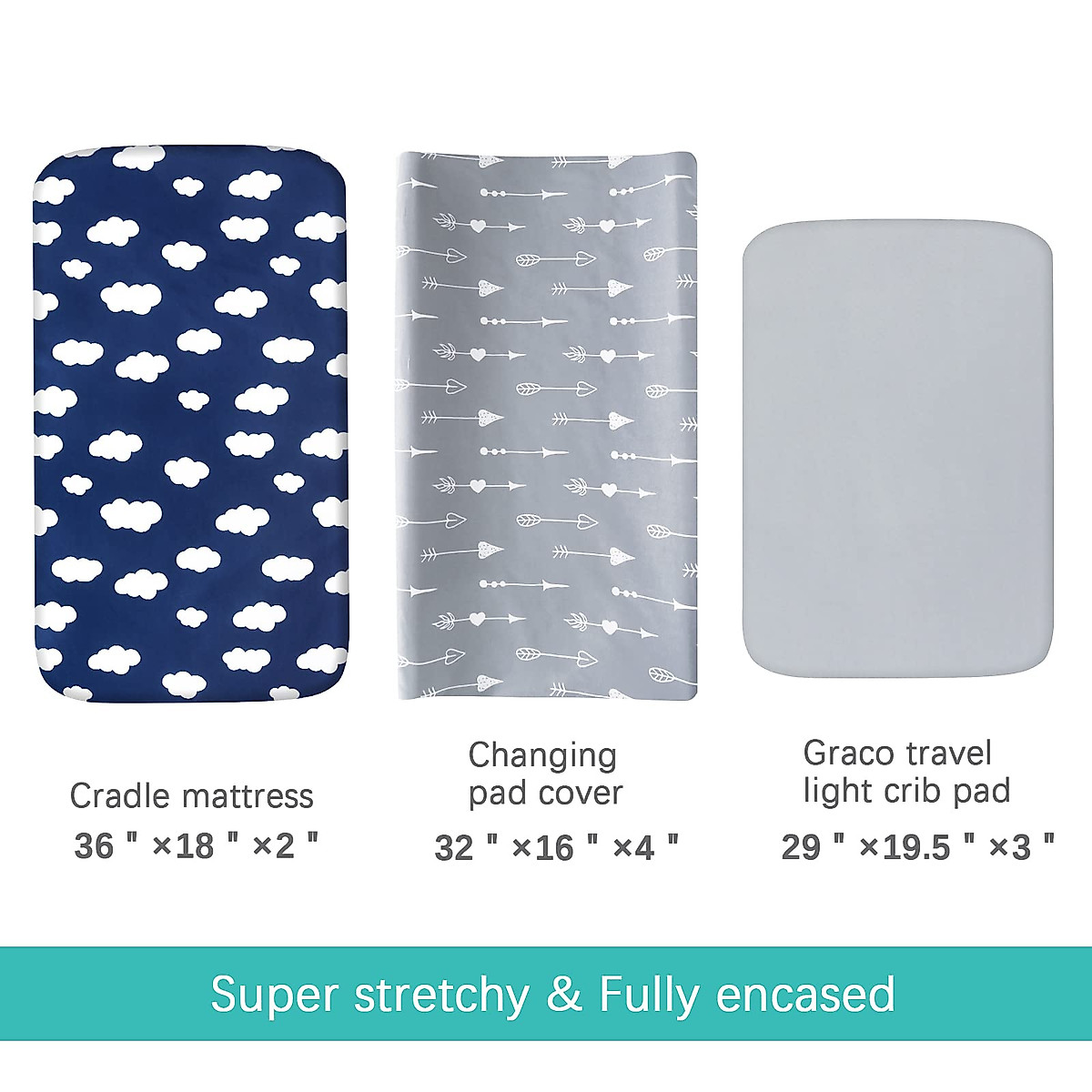 Changing Pad Cover, Diaper Changing Pad Covers 4 Pack, Fitted Baby Changing Table Sheets for 32''×16'' Change Table Pad, Cradle & Bassinet Sheets for Boys & Girls, Soft & Breathable