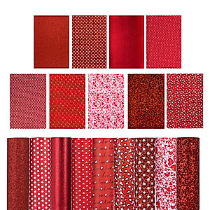 Whaline Valentine's Day Faux Leather Sheet Red Heart Love Pattern Synthetic Leather 7.87" x 11.81" Glitter Fabric Crafts for Earring Hair Bow DIY Crafts Making Holiday Anniversary Decor, 9 Sheet