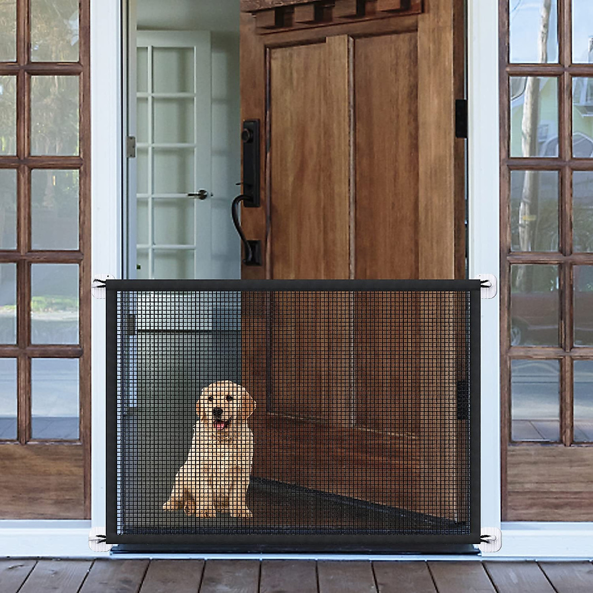 Mesh Gates for Kids or Pets, Magic Pet Gate for The House, Portable Baby Puppy Safety Fence Guard for Stairs and Doorways, Easy Install Anywhere, 43" W x 30" H, 8 Hooks
