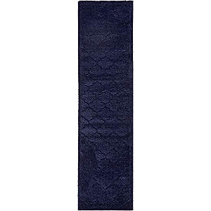 Unique Loom Trellis Shag Collection Plush Geometric Modern Moroccan Lattice Navy Blue Runner Rug (2' 7 x 10' 0)
