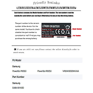 BCXY DJ96-00193D Battery Replacement for PowerBot, PowerBot R9250, DJ96-00193D Batteries