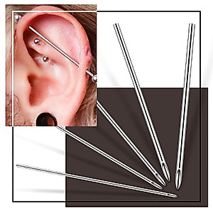 Honoson 100 Pcs Ear Nose Body Piercing Needles Mix Size 12G 14G 16G 18G 20G Stainless Steel Piercing Jewelry Kit and 1 Pcs Slotted Locking Pennington Forceps for Kit Supplies