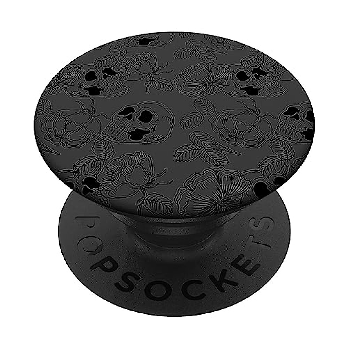 Skull and Hibiscus Rose On Gray Pattern Halloween Flower PopSockets Standard PopGrip